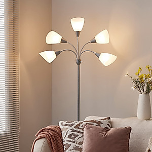 HonoDing Medusa Floor Lamps Standing Lamps 5 Heads Adjustable Reading Light Large Shade Use E26 A19 Bulb Floor Lamps for Living Room Bedroom (Silver)