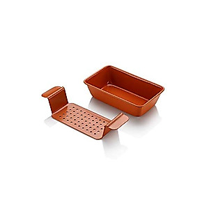 Volar Non-Stick Meatloaf Pan 2-Piece Healthy Meatloaf Pan Set Copper Coating With Removable Tray Drains Grease