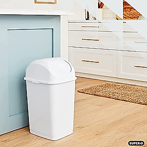 Superio Swing Top Trash Can, Waste Bin for Home, Kitchen, Office, Bedroom, Bathroom, Ideal for Large or Small Spaces - White (3 Pack- 4.5 Gal, 9 Gal, 13 Gal)