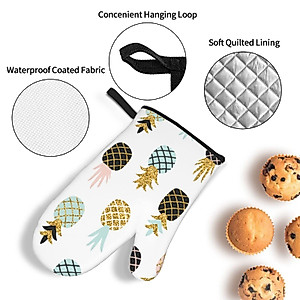 Abstract Tropical Fruit Pineapple Oven Mitts and Pot Holders Sets of 4,Non-Slip Heat Resistant Oven Gloves for Baking Cooking Grilling BBQ