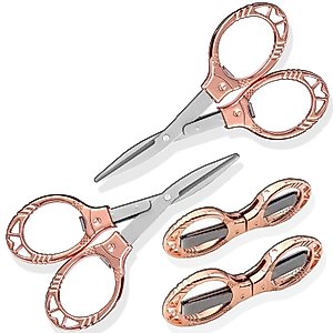 2 Pieces Small Scissors, Foldable Travel Scissors, Mini Folding Scissors for Home, Office, Outdoor, Nurse, Portable Pocket Scissors (rose gold)