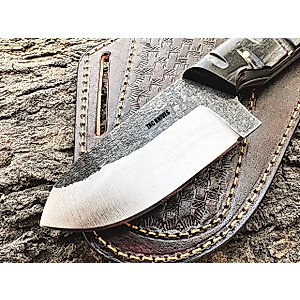 TAC KNIVES 7'' Full Tang Fixed Blade Outdoor Camping Hunting Knife In Sheath Gift For Him | 1095 High Carbon Steel Knife | Bushcraft Survival Knife Gift | Cowboy knives | Pancake leather sheath (BLACK)