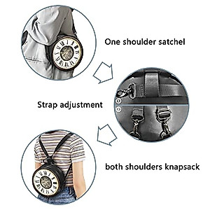 Salabomia Vintage Clock Print PU Round Tote Bag for Women, Portable Durable Round Satchel Bags Clutch Purse, Lightweight Women Shoulder Crossbody Bag, Off White