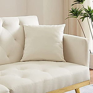 Antetek Convertible Futon Sofa Bed, 69-inch Modern Tufted Velvet Sleeper Sofa Couch Oversized Loveseat Sofa w/3 Adjustable Positions, 6 Metal Legs and Cup Holder for Living Room Bedroom Office, Beige