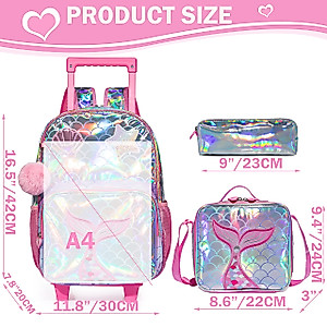 Rolling Backpack for Gilrs School Wheels Backpacks with Lunch Box for Elementary Student Teen Girls Trip Luggage