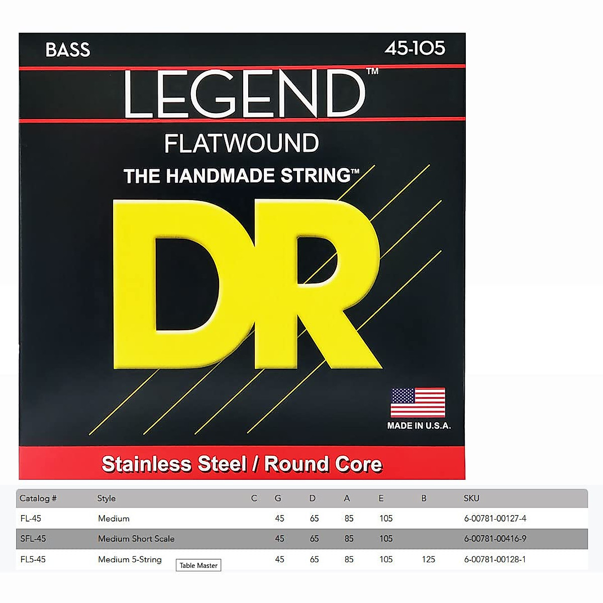 DR Strings Hi-Beam Flats - Flatwound Stainless Steel Round Core Bass 45-105