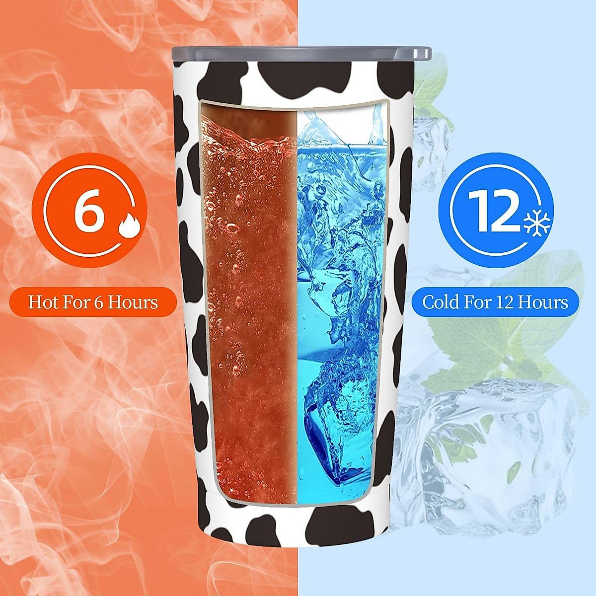 CHASOEA Cow Print Tumbler 20oz Black and White Stainless Steel Insulated Tumblers with Lid and Straw Cowhide Print Travel Coffee Mug Tea Wine Cups Water Bottle Cow Gifts for Women