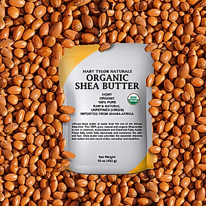 Mary Tylor Naturals Organic Shea butter 1 lb — USDA Certified Raw, Unrefined, Ivory From Ghana Africa — Great for Hair, Skin and all your DIY Projects
