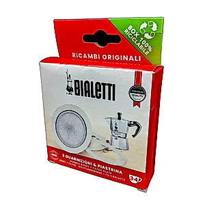 Bialetti Spare Parts, Includes 3 Gaskets and 1 Plate, Compatible with Moka Express, Fiammetta, Break, Happy, Dama, Moka Melody, Alpina, Moka Timer and Rainbow (3/4 Cups)