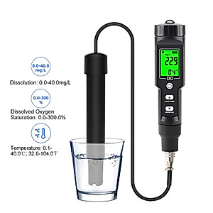 Hyuduo Digital Dissolved Oxygen Meter PH Water Quality Temperature and Humidity Meter Analyzer for 0.0‑40.0mg L Oxygen Concentration Portable DO Pen