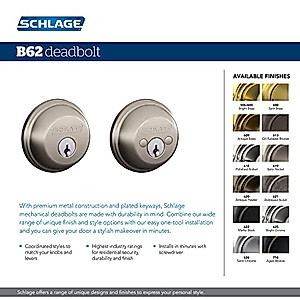Schlage B62NV716 Deadbolt with Standard Trim Keyed 2 Sides, Highest Residential Security, Aged Bronze
