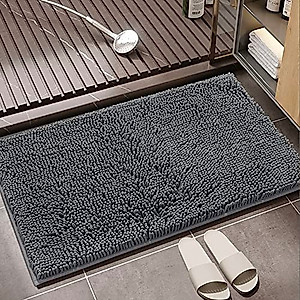 SONORO KATE Bathroom Rug, Non Slip Bath Rugs, Soft Durable Thick Chenille Bath Mat, Ultra Water Absorbent and Fast Dry Bath Mats for Bathtubs, Rain Showers and Under Sink (Dark Grey, 17"x24")