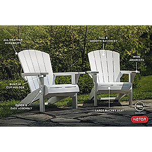 Keter 2 Pack Alpine Adirondack Resin Outdoor Furniture Patio Chairs with Cup Holder-Perfect for Beach, Pool, and Fire Pit Seating, White