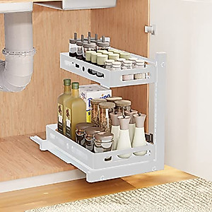 Generic Under Sink Organizer, 2-Tier Metal Pull Out Kitchen Cabinet Organizer, Freely Adjustable, Rust Resistant, Sturdy Multi-Functional for Bathroom Organization, White