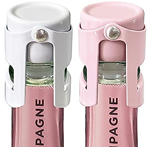 HYZ Champagne Stoppers 1*White 1*Pink, Professional Sparkling Wine Stopper for Prosecco, Cava and Bubbly, Champagne Bottle Cork, Saver, Sealer - Stainless Steel & Only Silicone Sealed