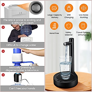 Water Dispenser for 5 Gallon Bottle Automatic: Electric Bedside Water Dispenser Countertop - Rechargeable Portable Desktop Water Jug Dispenser Pump - Drinking Tabletop Portable Water Dispenser