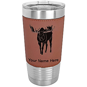 LaserGram 20oz Vacuum Insulated Tumbler Mug, Moose, Personalized Engraving Included (Faux Leather, Dark Brown)