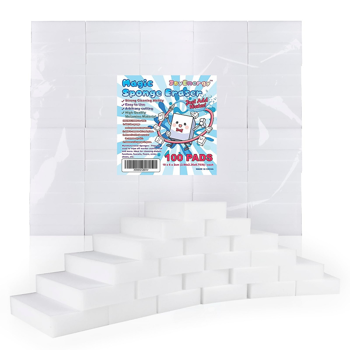 JOYENERGY 100 Pack Magic Sponge Eraser, Melamine Sponges Foam Pads in Bulk, Multi-Functional Household Cleaning Sponges Eraser for Kitchen, Furniture, Bathroom, Household Cleaning