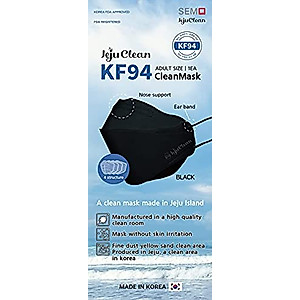 THUMBS UP7 Premium Filters (KF94 Certified) Face Mask (Made in Korea) Respirators Protective Disposable Safety Dust Covers (Adults) Individual Package (Black) 10 Pack