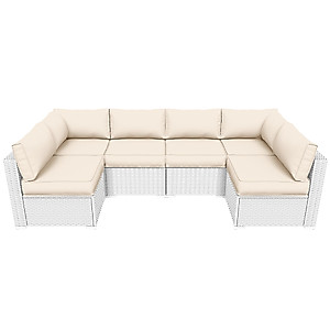 VONZOY Outdoor Furniture Cushions, Patio Replacement Cushions for Furniture Set, 14 Pieces Water-Resistant Patio Sofa Cushions Fits 6-seat Sectional Couch(Cream)