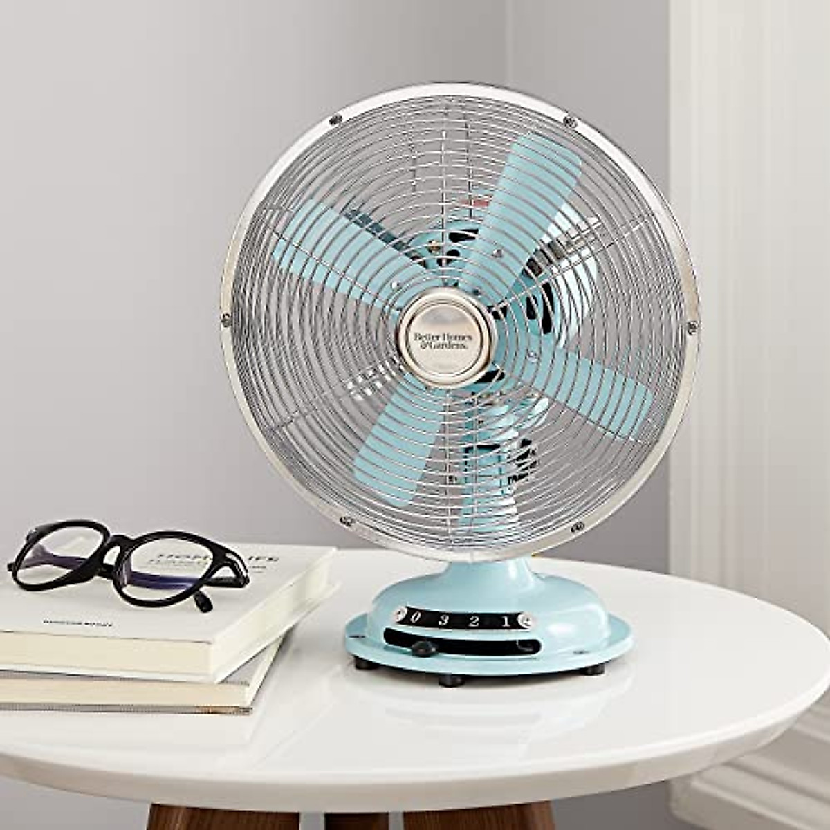 Better Homes & Gardens Retro Table Fan, 3-Speed Metal Tilted-Head Oscillation, 8-Inches (mint)