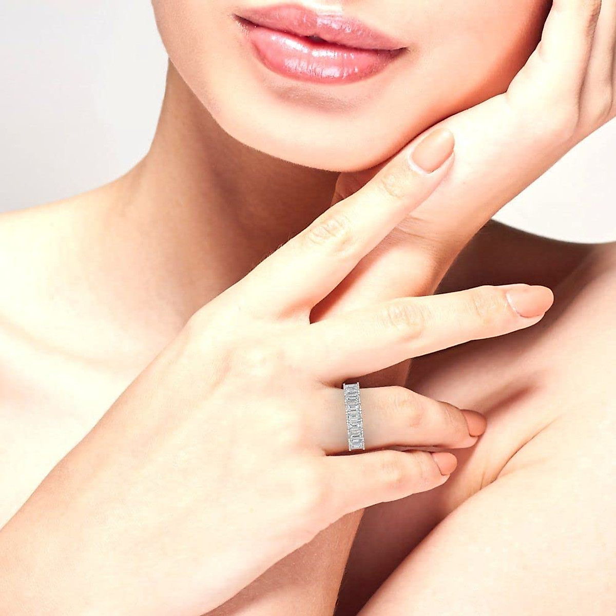 2.61 ct Emerald Cut Clear Simulated Diamond 14k White Gold Eternity Wedding Engagement Promise anniversary Band Sz 6.75