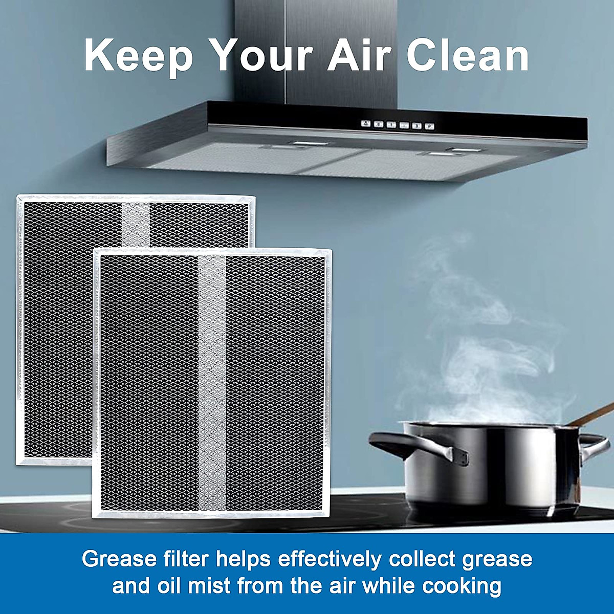 HPF30 Range Hood Non-Ducted Charcoal Filter (XC) 14.6" X 12.9" Compatible with Broan Range Hood Filter S97020466 Replacement Filter with Clips - 2 Pack
