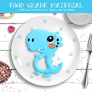 BBBiteMe Baby Teething Toys Silicone Dinosaur Baby Teethers for Babies 0-6, 6-12 Months, BPA-Free Teether Gifts Baby Shower Toy for Toddlers and Infants(Blue)
