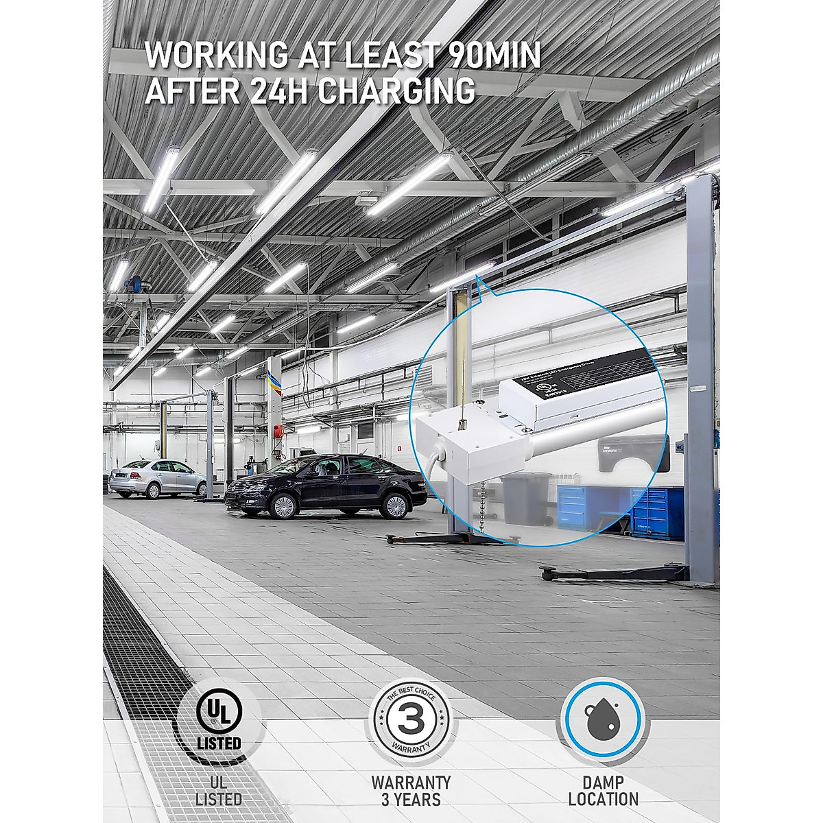 LEONLITE 15W LED Emergency Driver, 100-347VAC, 170VDC Output, UL Listed, Emergency Driver with Battery Backup, Fit for 15W-100W LED Fixtures, 90mins Power Supply for Panel, Troffer, Pack of 2