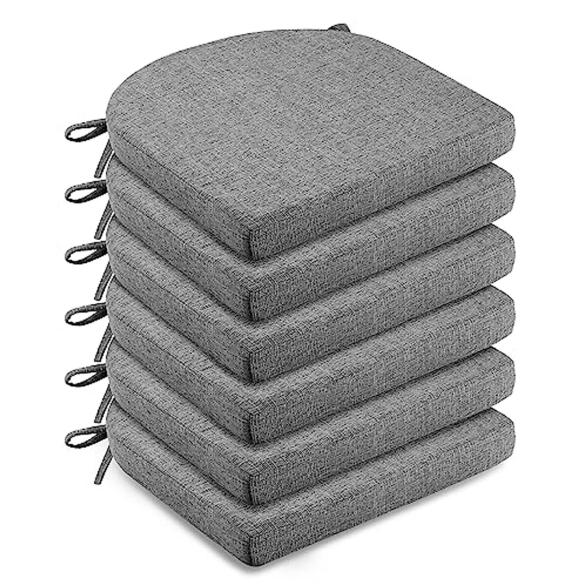 LOVTEX Chair Cushions for Dining Chairs 6 Pack - Memory Foam Chair Pads with Ties and Non-Slip Backing - Seat Cushion for Kitchen Chair 16x16x2, Dark Gray