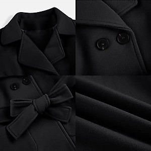 Baby Kids Boys Girls Classic Wool Blend Coat Winter Double Breasted Trench Coat Outwear Pea Coat Jacket with Belt Black