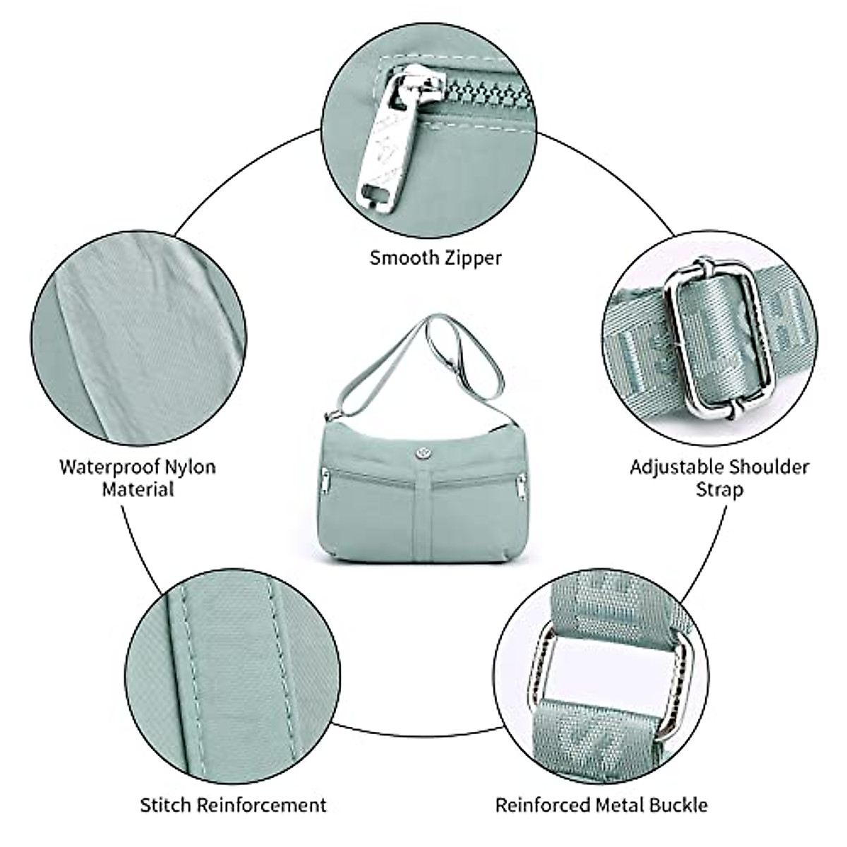 Oichy Crossbody Bags for Women Waterproof Shoulder Bag Casual Nylon Purse Ladies Lightweight Travel Handbag (Blue)