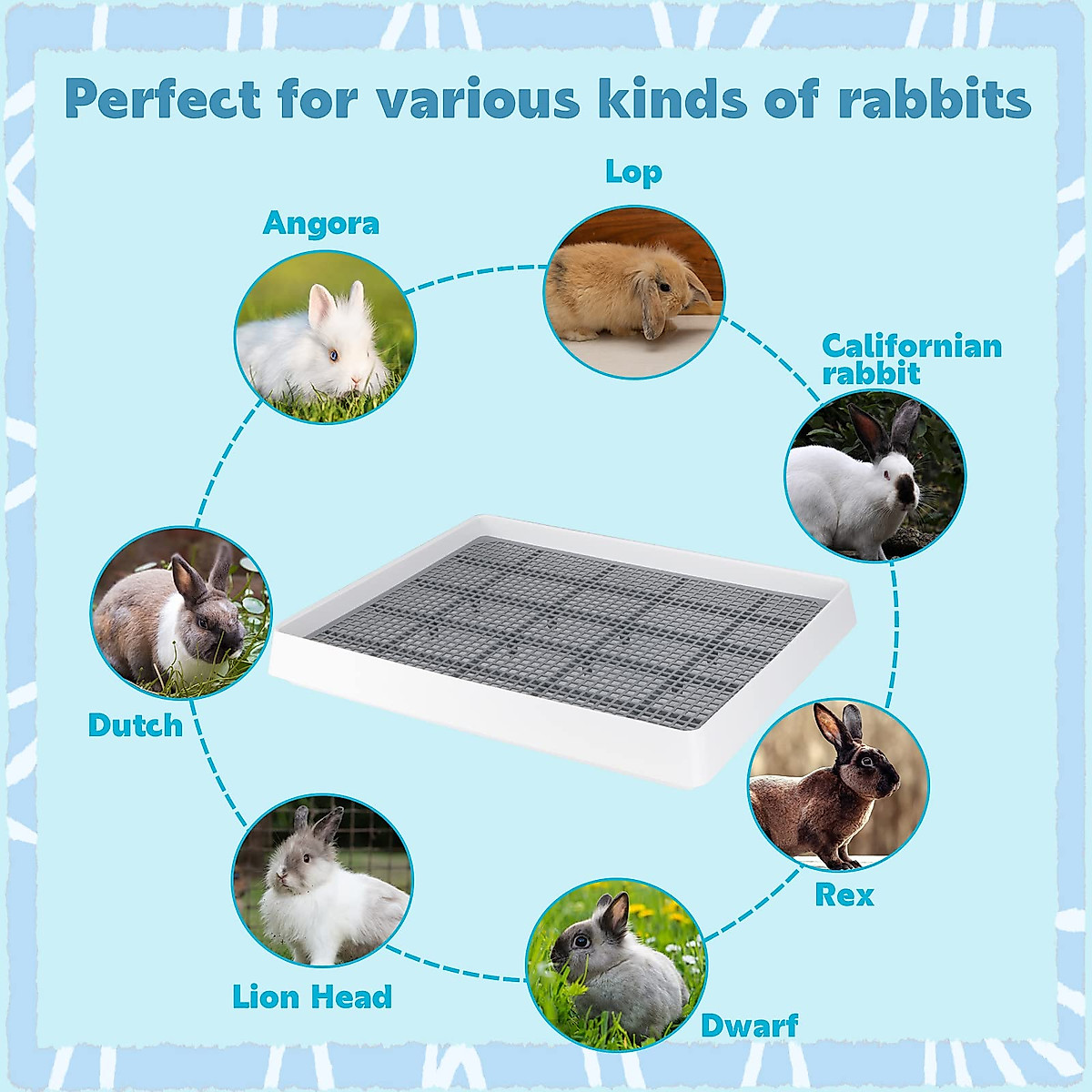 FHTONGE Extra Large Rabbit Litter Box Trainer Tray, Bunny Potty Training Litter Box for Cage,Rectangular Rabbits Litter Pan Pet Toilet with Grid for Squirrel Guinea Pig Rat Chinchilla Hedgehog Hamster