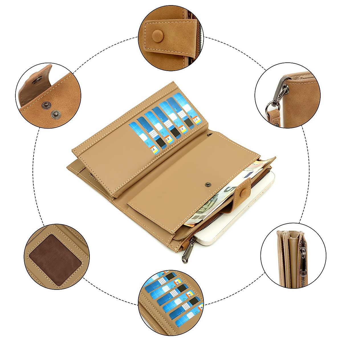 TAN.TOMI Wallet Women, Women Wallet Large Capacity, Wallet for Women RFID Blocking with Multi Card Organizers