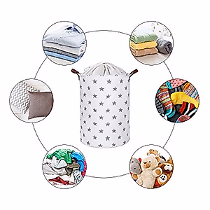 FRIENDIY Large Laundry Hampers (9 Colors), Removable Laundry Basket, foldable fabric laundry basket, drawstring waterproof round cotton linen storage basket. (Grey Star, Thickened 19"/Large)