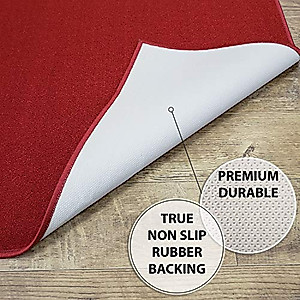Indoor Doormat Rubber Backed, Solid Red, Non Slip, Kitchen Rugs and Mats