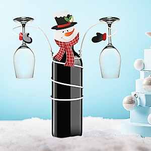 Darzheoy Christmas Holiday Wine Bottle Glass Holders, Snowman Santa Claus Gnome Organizer Rack, Christmas Home Decor Kitchen Storage Bar, Wine Cellar, Cabinet, Pantry,Rack Bar (Snowman)