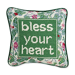 Furbish Handmade Needlepoint Decorative Throw Pillow - Bless Your Heart - 10" x 10" - Small Embroidered Accent Pillow for Bed, Chair, Couch, Sofa - Aesthetic Preppy Home Decor