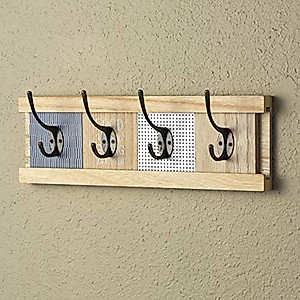 10 Street Home Wall Mount Coat Rack with 4 Adjustable Hooks - Wood and Multi-Color Modern Rustic Style for Entryways, Closets, and Bathrooms