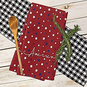 VDLBT 4th of July Kitchen Towels Patriotic Red Blue Stars Independence Day Memorial Day Dishcloth Fingertip Hand Towel America Soft Tea Towel Set of 2