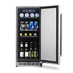 NewAir 15" Commercial Beverage Refrigerator | Weatherproof Stainless Steel Fridge | Built-In or Freestanding Outdoor Patio Fridge For Beer, Wine, Food NCR032SS00