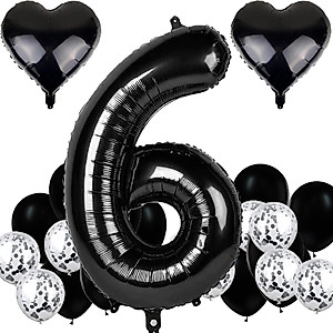 40 inch Giant Large Black Number 6 Balloon,with Foil Heart Balloons/Latex Balloons for Birthdays, Anniversaries, Graduations, 6th Birthday Decorations for Kids