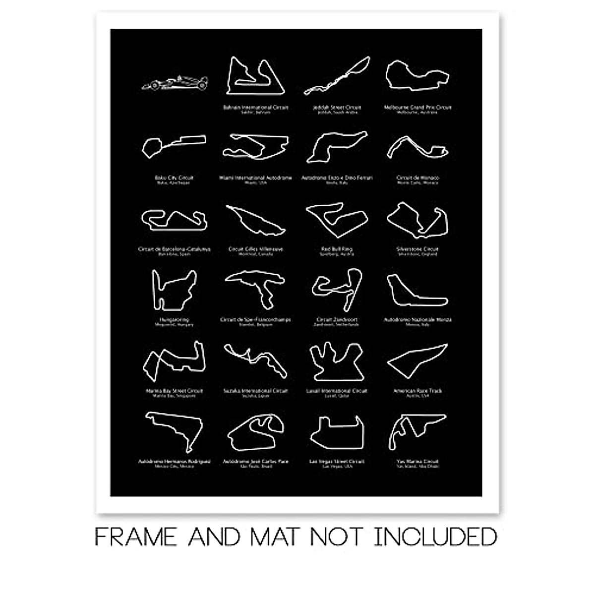 F1 Race Track Poster intended for Formula 1 Racing Fans for 2023 Circuits Gift Print Wall Art Handmade Decor: Portrait Black, 8x10" Satin Print (Unframed)