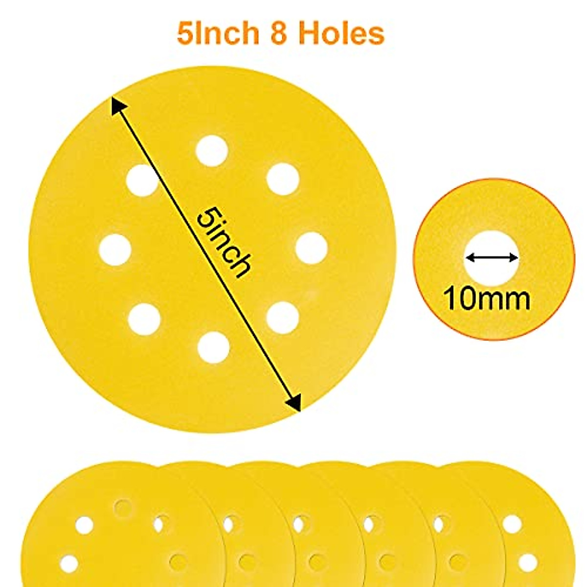 60 PCS 320 Grit Sandpaper Sanding Disc 5 Inch 8 Hole Hook and Loop Gold Sanding Discs for Random Orbital Sander
