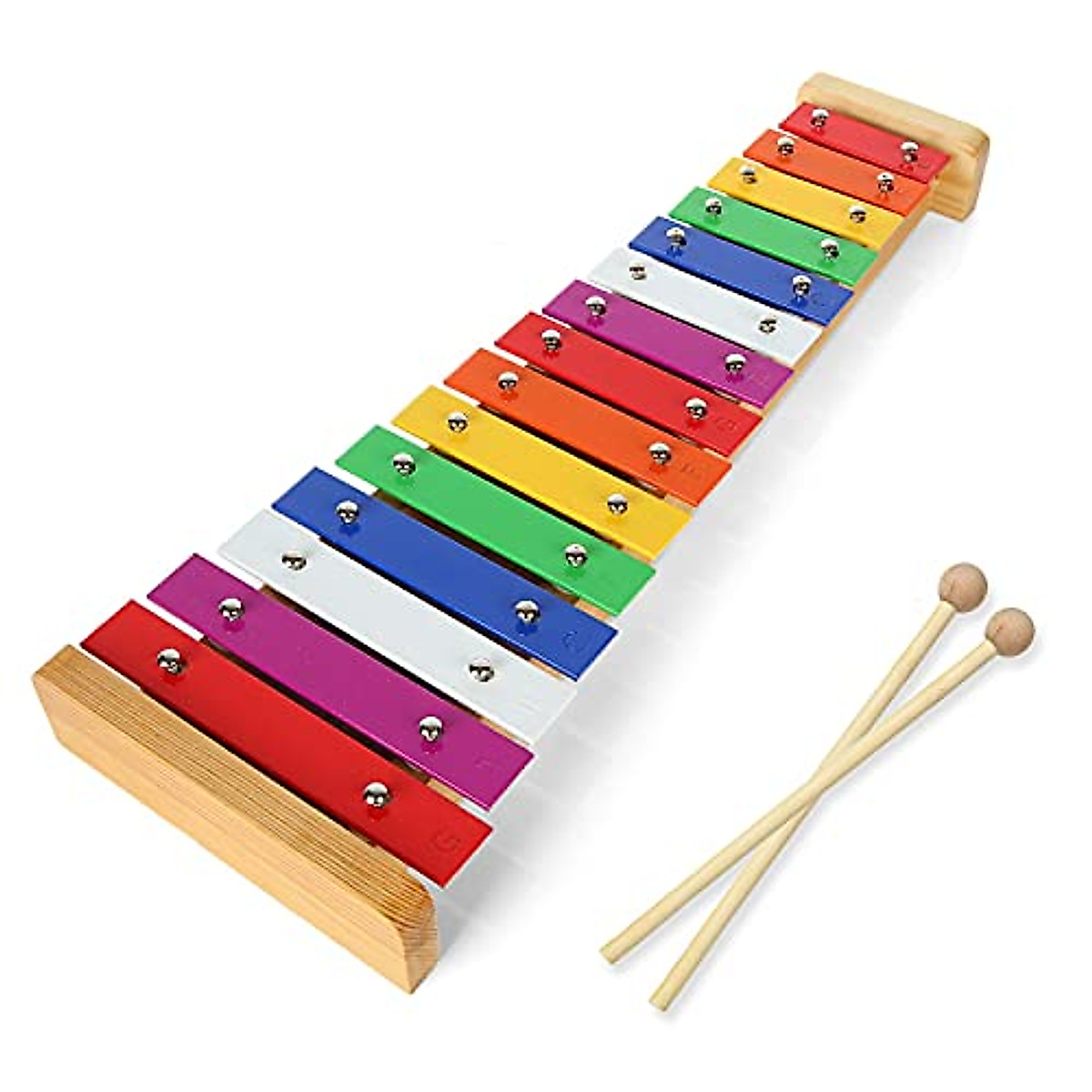 LOLYSIC 15 Tone Xylophone Glockenspiel Colorful Wooden Xylophone Xilofono Instrument with 2 Mallets for Beginner