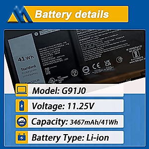 Mobik G91J0 41Wh Battery Replacement for Dell Latitude 3320 3330 3420 3520 Inspiron 3510 3511 3515 3525 3530 5310 5410 5418 5510 5515 5518 14 Plus 7420 7415 2-in-1 Vostro 5620 5625 V6W33 TN70C 11.25V