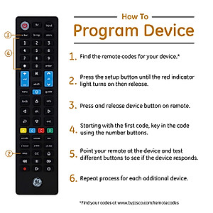 GE Samsung Replacement Remote, Universal Remote Control Compatible for Roku, Apple TV, Smart TV, Soundbar, Streaming Player, Blu Ray, DVD, DVR, 4 Device, Black, 44235