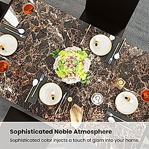 Dining Table Set for 4, Furniture 5 Piece Faux Marble Dining Set, 4 Faux Leather Metal Frame Chairs, Dinette, Compact Space w/Artificial Marble for Small Spaces, Dining Room, Kitchen