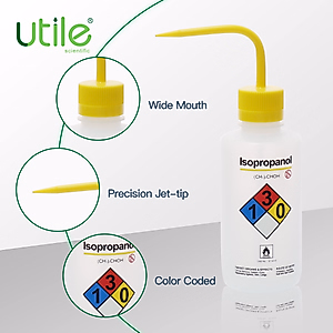 Utile Isopropanol Self-Venting Safety Wash Bottles, 4pcs of Vol.500ml, Narrow Mouth Squeeze Bottle, LDPE Material with PP Material Closure, 5511.0471.4