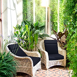 BPS Outdoor Cartridge High Back Dining Chair Cushion Set, Fade Resistant and Water Resistant Polyester Fabric Cover with Ties and Zipper, 44"x21"x3.2", Navy Blue, Set of 4